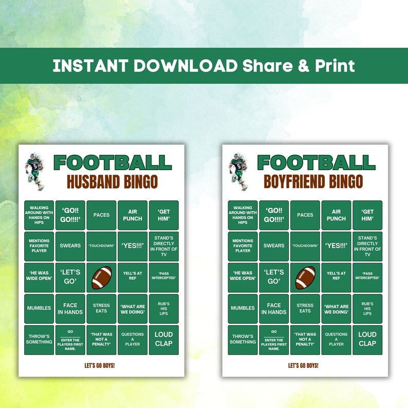 Husband Football Bingo, Boyfriend Football Bingo, Football Bingo ...