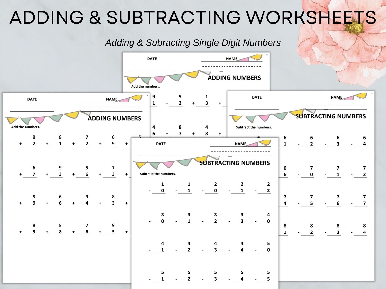 64 Adding and Subtracting Math Worksheets Printable 1st Grade to 2nd ...