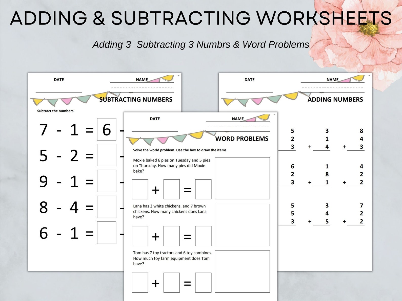 64 Adding and Subtracting Math Worksheets Printable 1st | Etsy