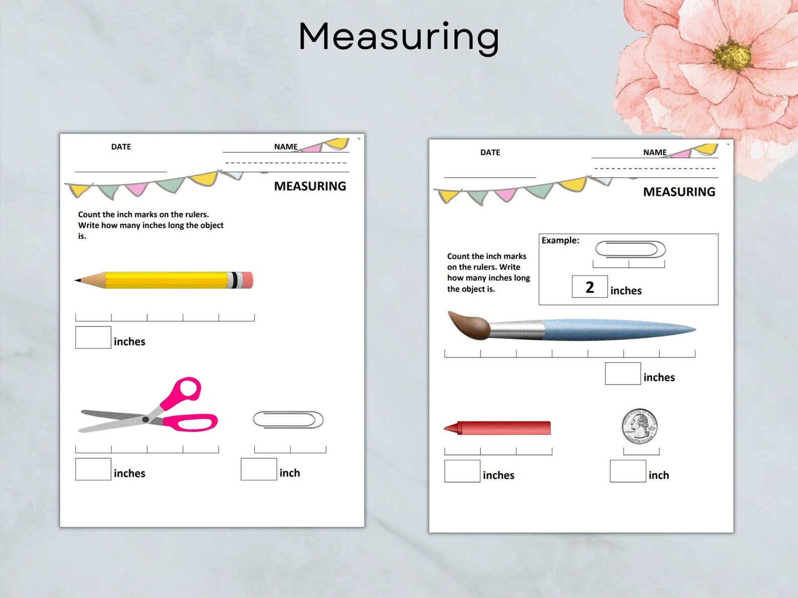 Worksheets for 1st Grade Math Writing Numbers Measuring | Etsy