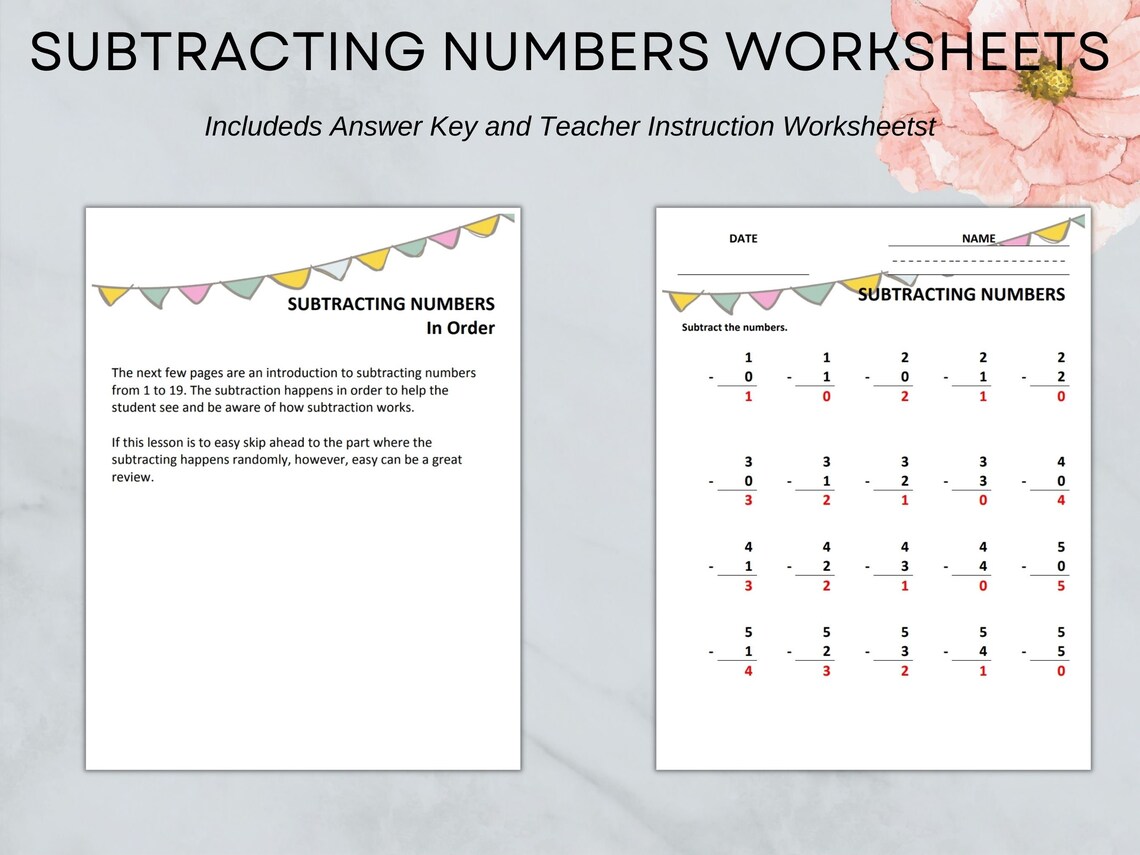 33 Printable Subtraction Worksheets and Answer Key Pre-school to 1st ...
