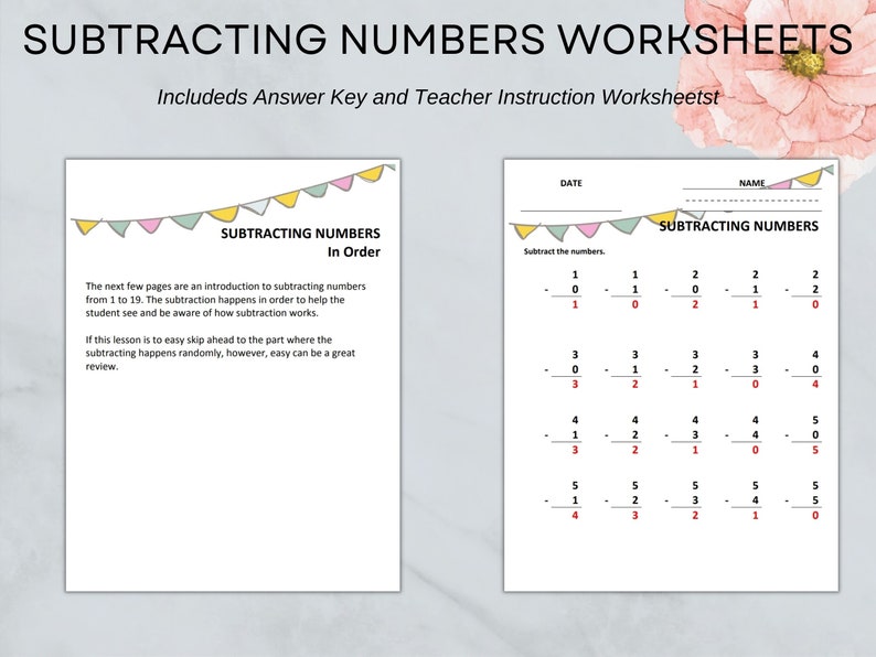 33 Printable Subtraction Worksheets and Answer Key Pre-school to 1st ...