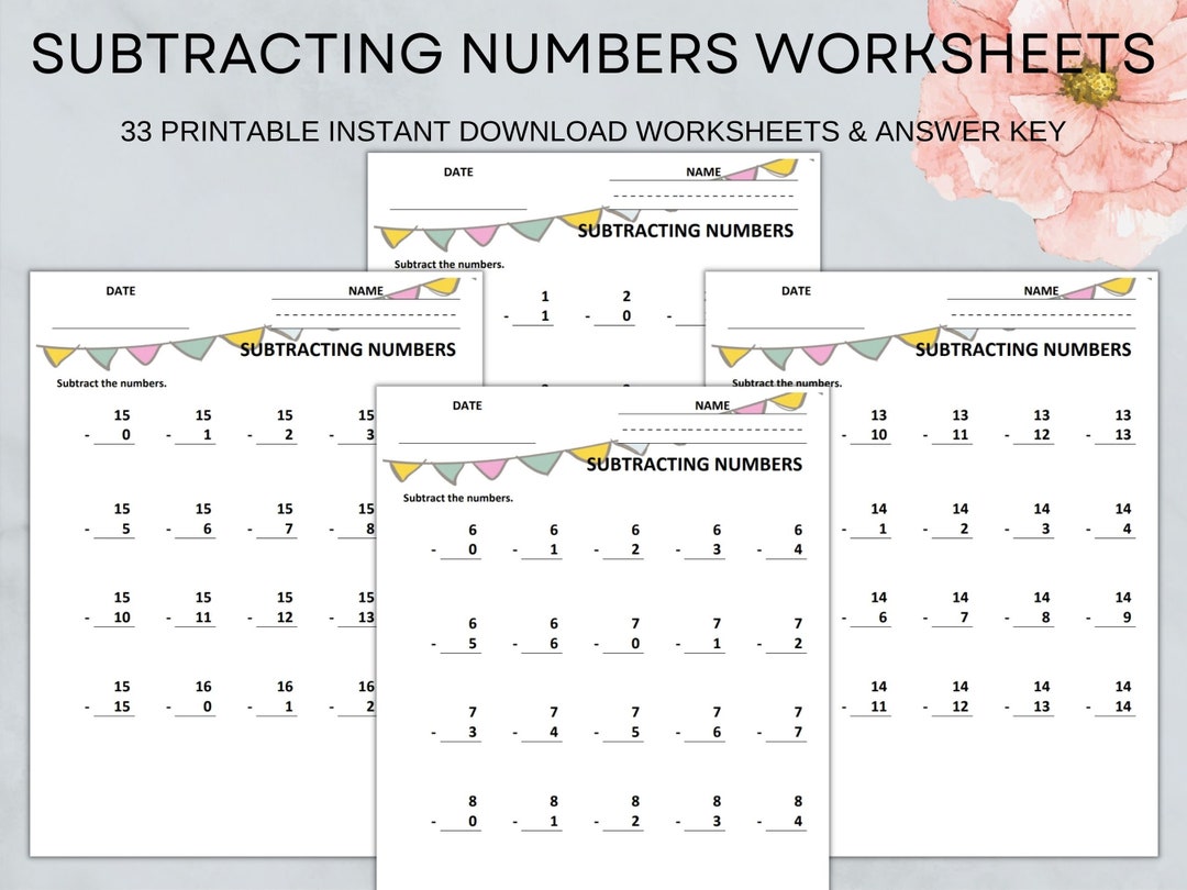 33 Printable Subtraction Worksheets and Answer Key Pre-school to 1st ...