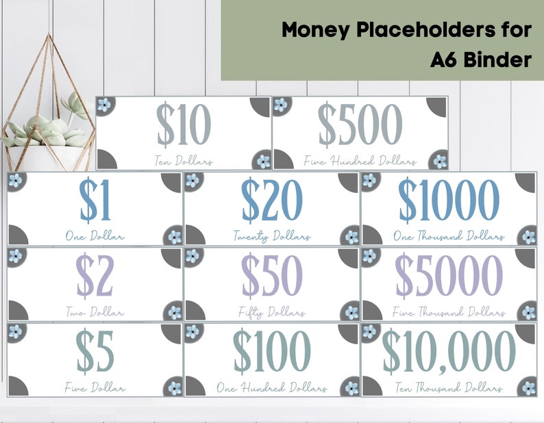 Money Placeholders Printable for A6 Budget Binders, Cash Envelope ...