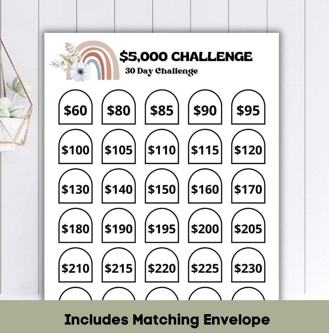 5K 30 Day Envelope Challenge Printable, 5K Challenge, Money Challenge ...