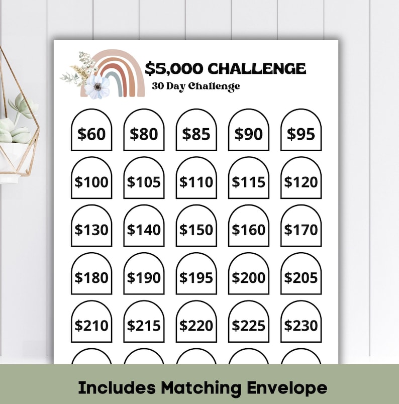 5K 30 Day Envelope Challenge Printable, 5K Challenge, Money Challenge ...