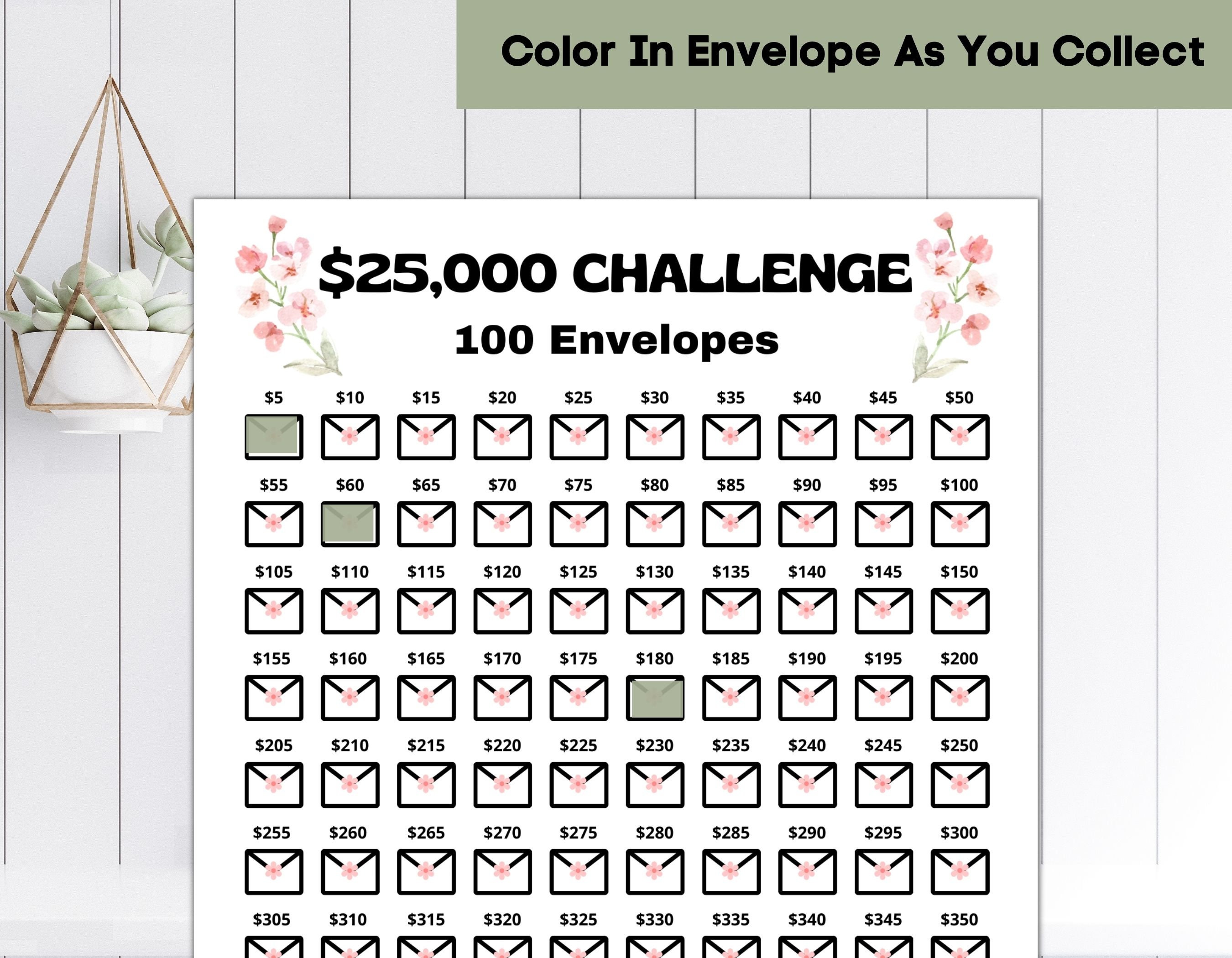 25K 100 Envelope Challenge, Cash Envelope Savings Challenge, Savings ...