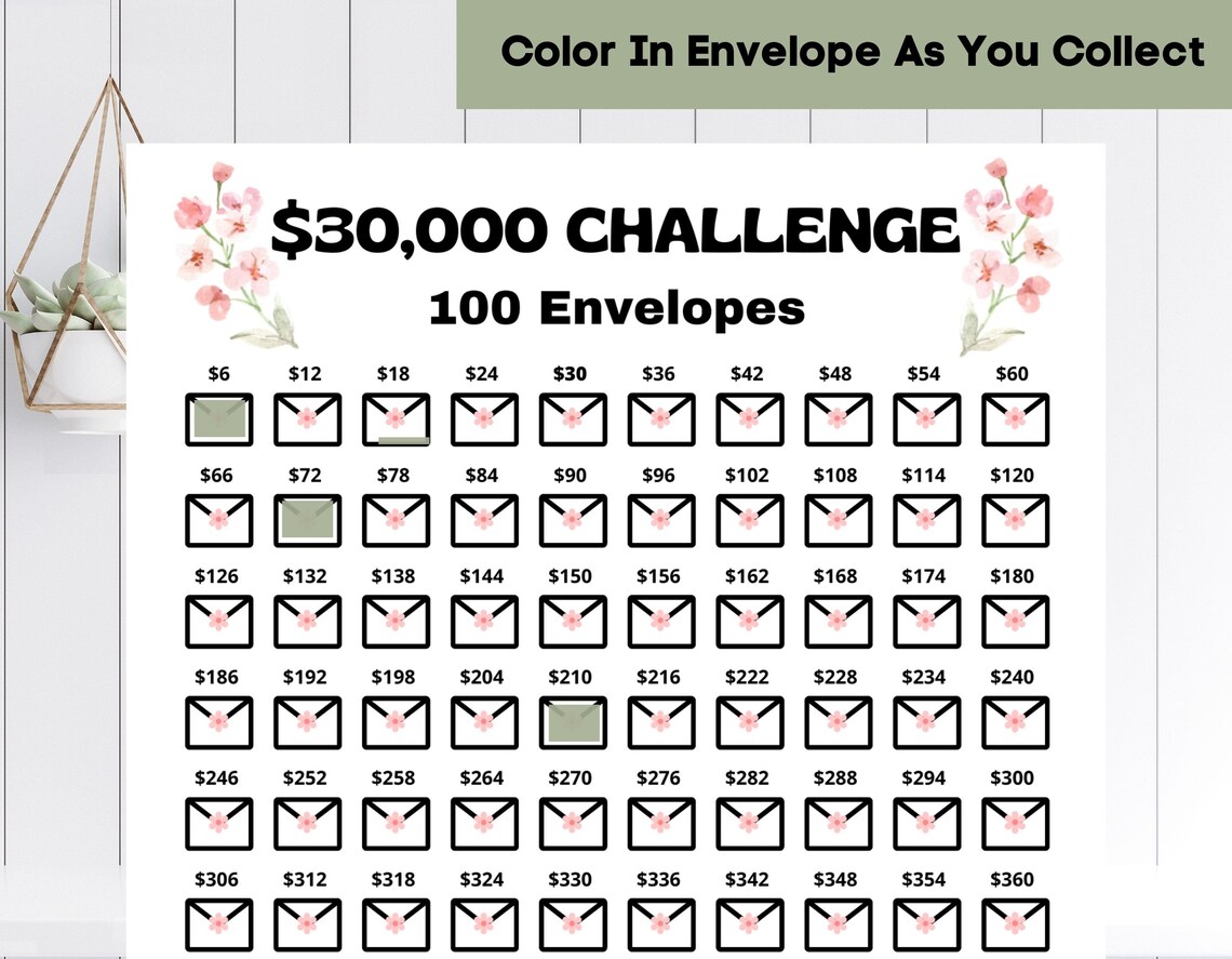 30K 100 Envelope Challenge Printable 30K Challenge Savings - Etsy