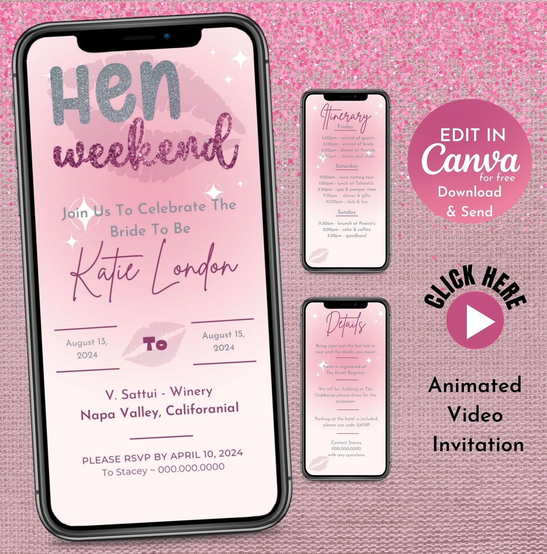 Editable Hen Party Invitation & Itinerary Template Bach Weekend ...