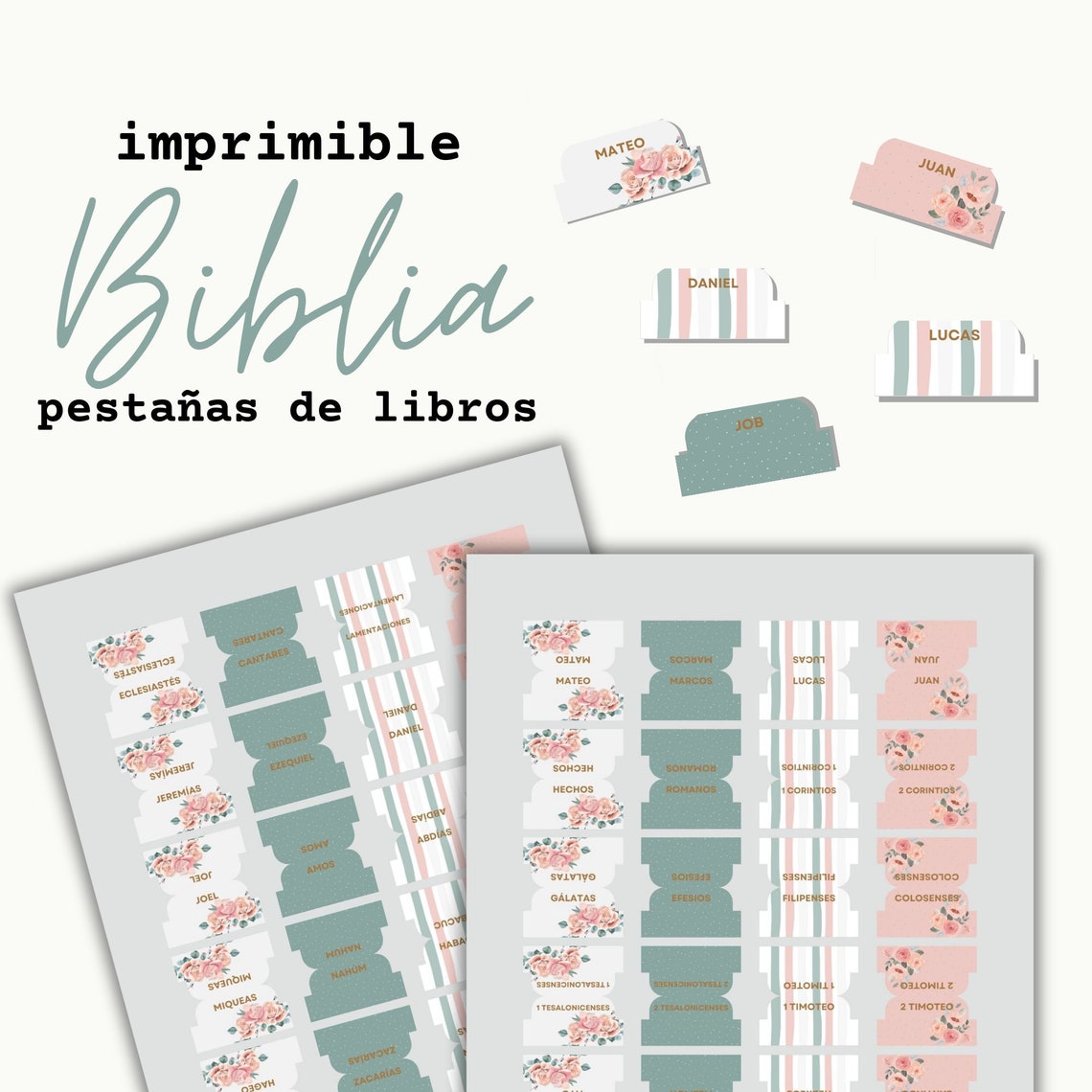Floral Mint Bible Tabs: Printable DIY Book Tabs (digital Download) - Etsy