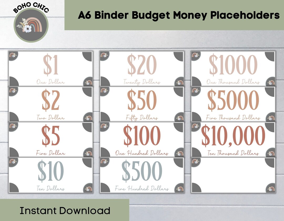 Money Placeholders Printable for A6 Budget Binders, Cash Envelope ...