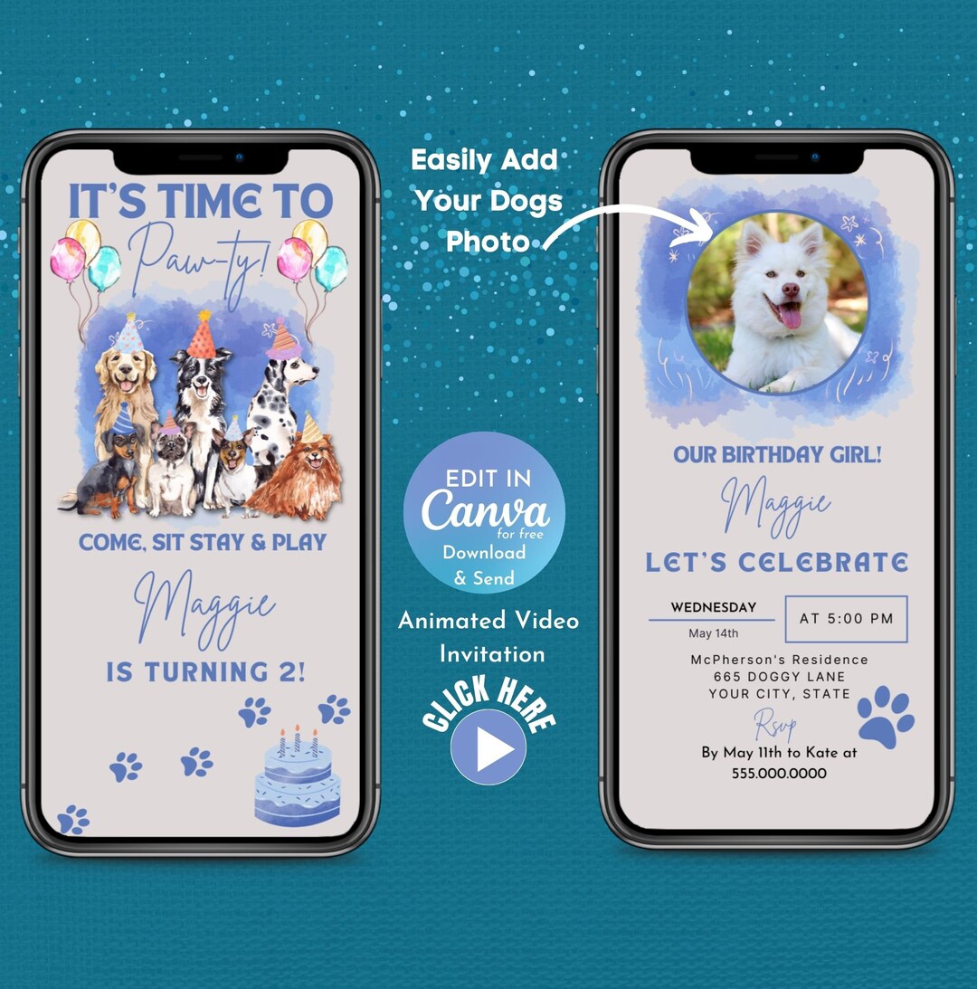 Video Invitation Birthday for Dogs | Dogs First Birthday | Animated ...