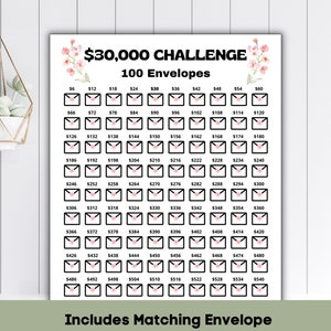 30K 100 Envelope Challenge Printable, 30K Challenge, Savings Goal, US ...