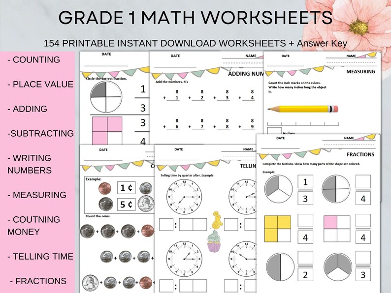 1st Grade Math Worksheets Printable 154 Pages Counting - Etsy