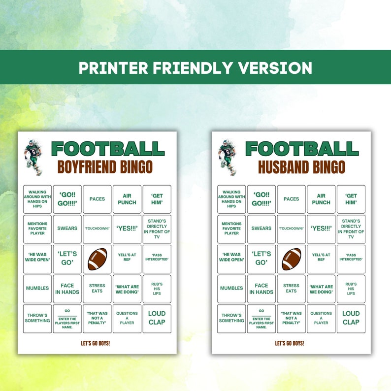 Husband Football Bingo, Boyfriend Football Bingo, Football Bingo ...