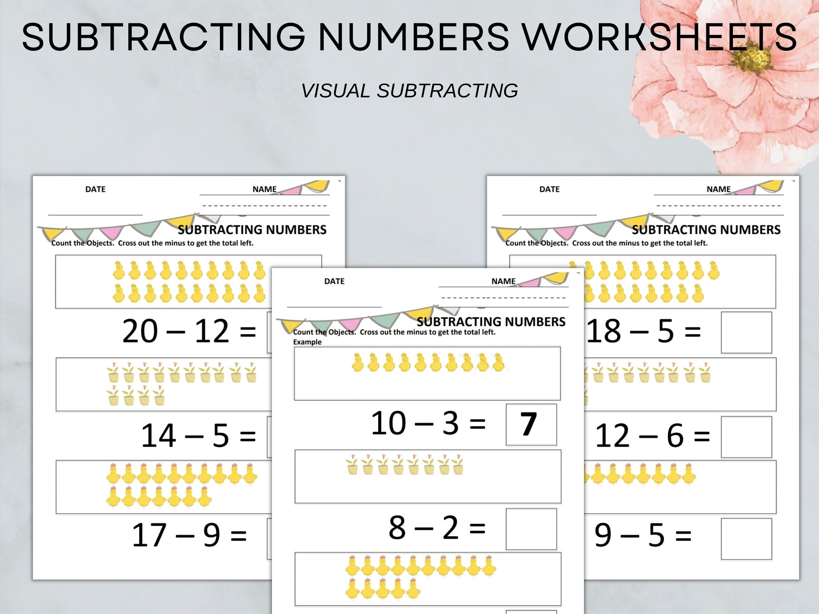 33 Printable Subtraction Worksheets and Answer Key Pre-school to 1st ...