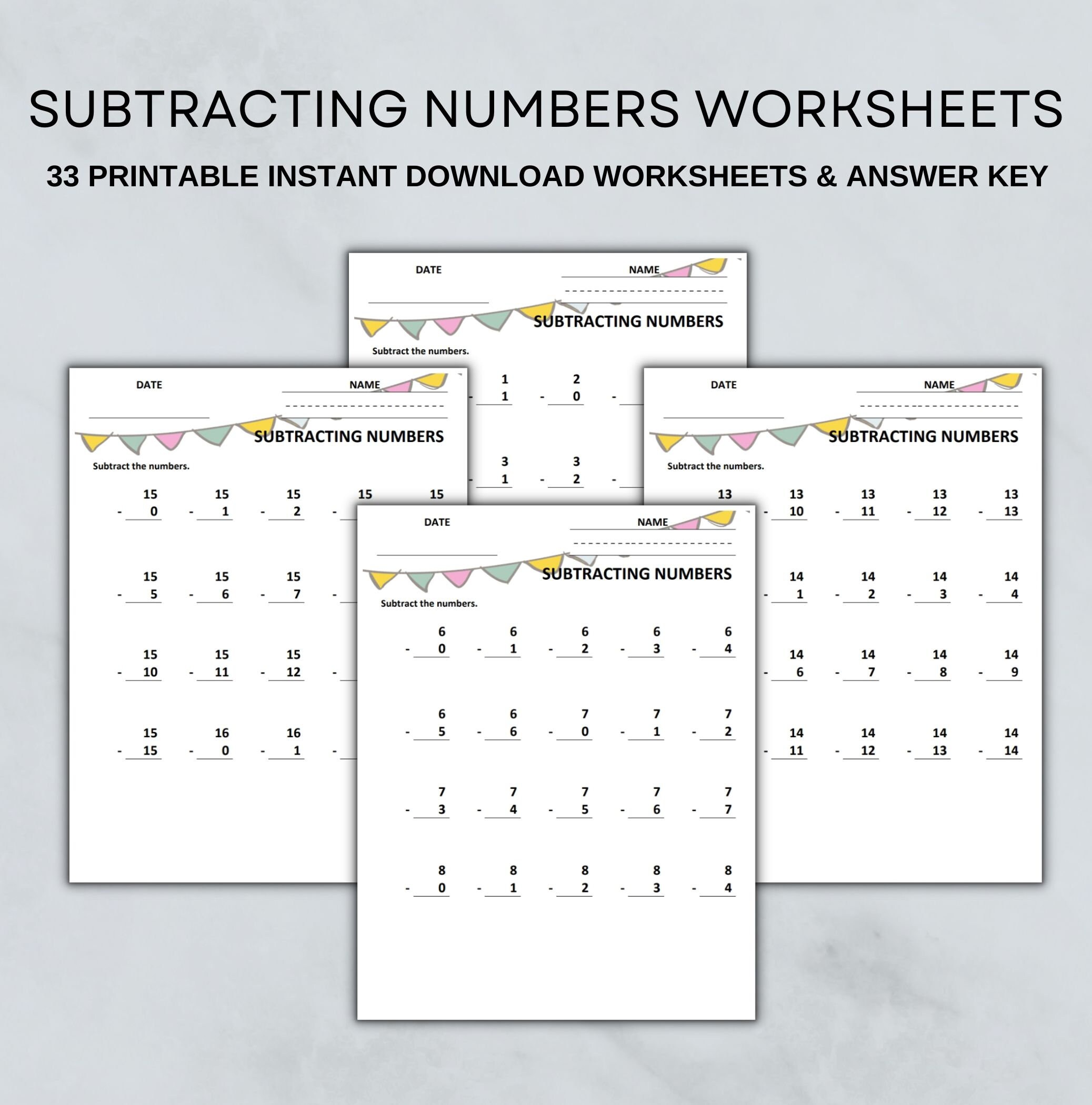 33 Printable Subtraction Worksheets and Answer Key Pre-school to 1st ...