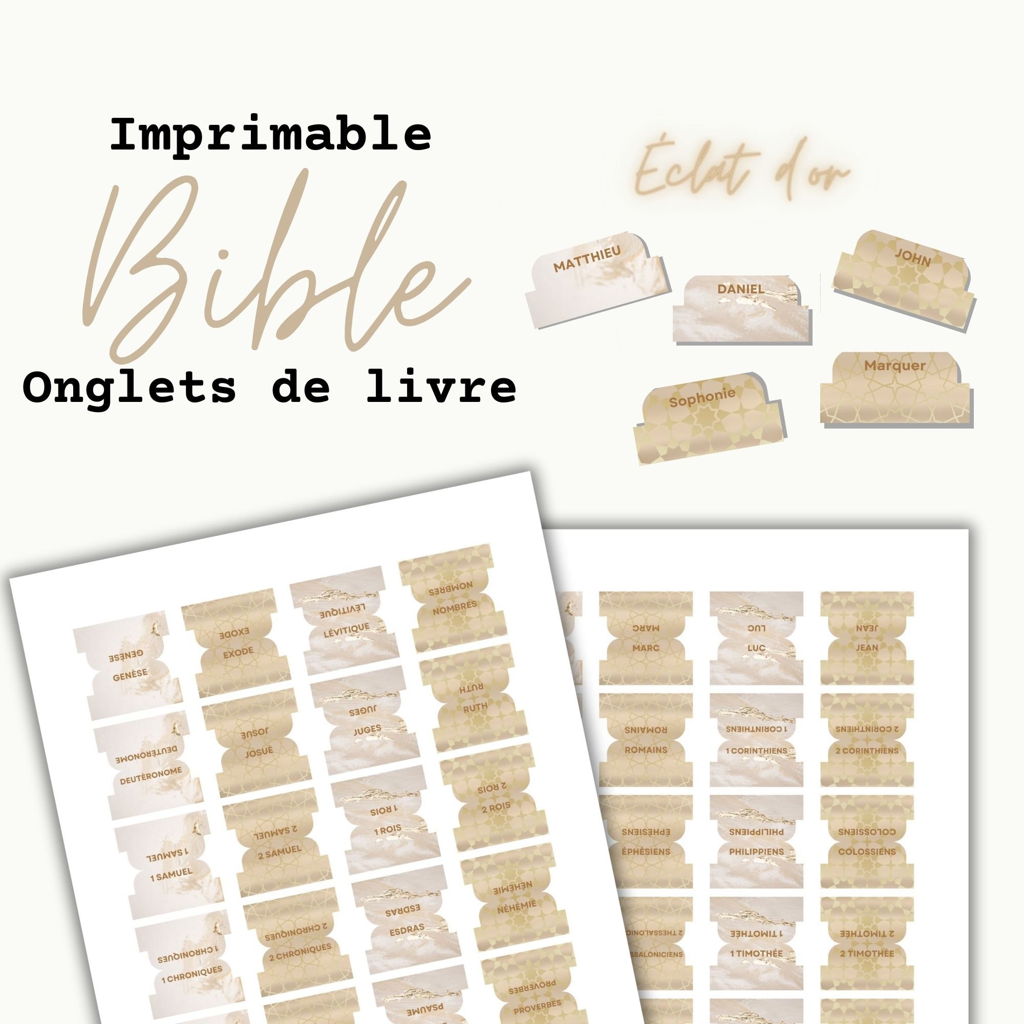 Onglets Bibliques Imprimables En Or, Onglets Bibliques Numériques ...