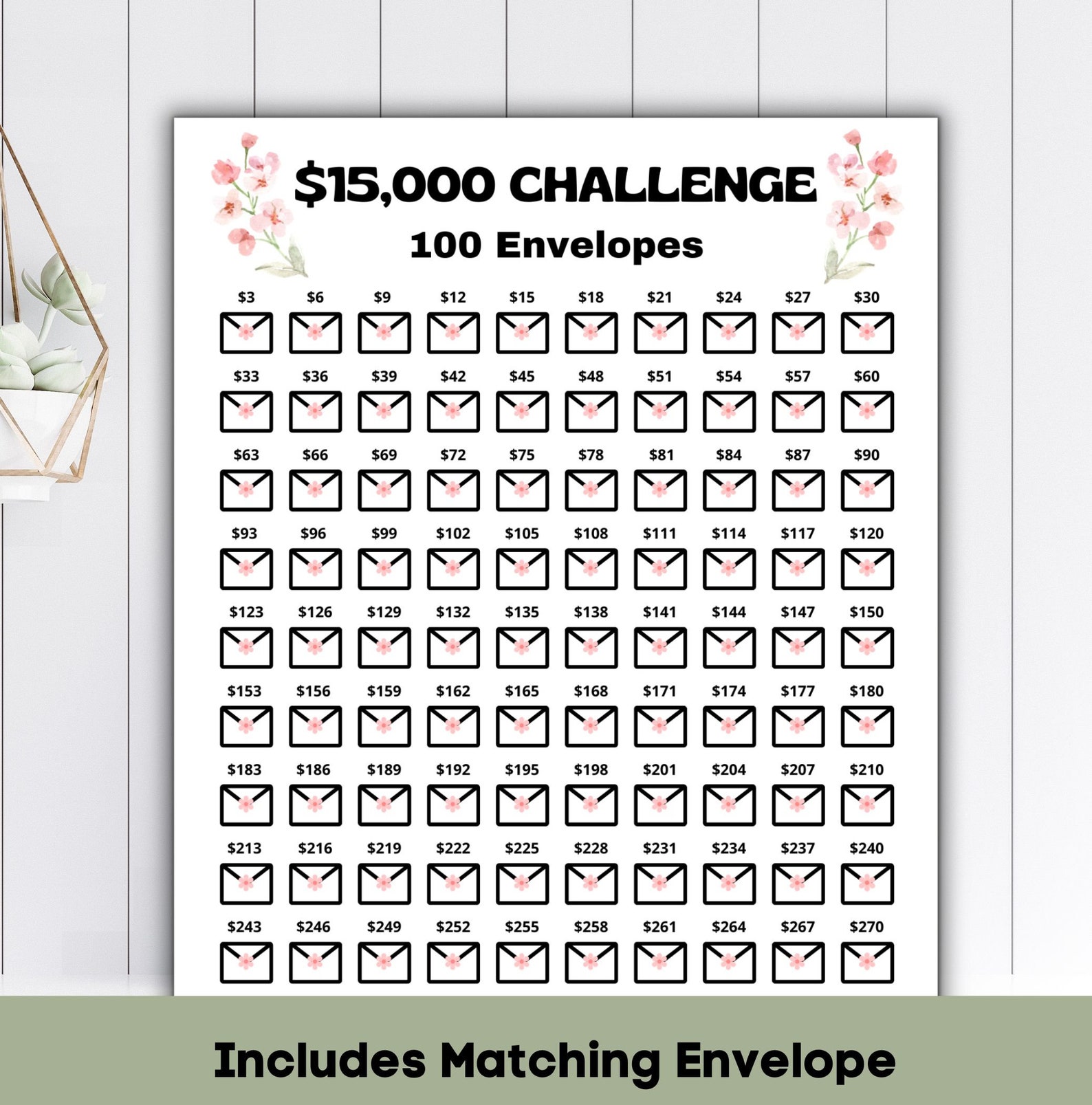 15K 100 Envelope Challenge, Cash Envelope Savings Challenge, Savings ...