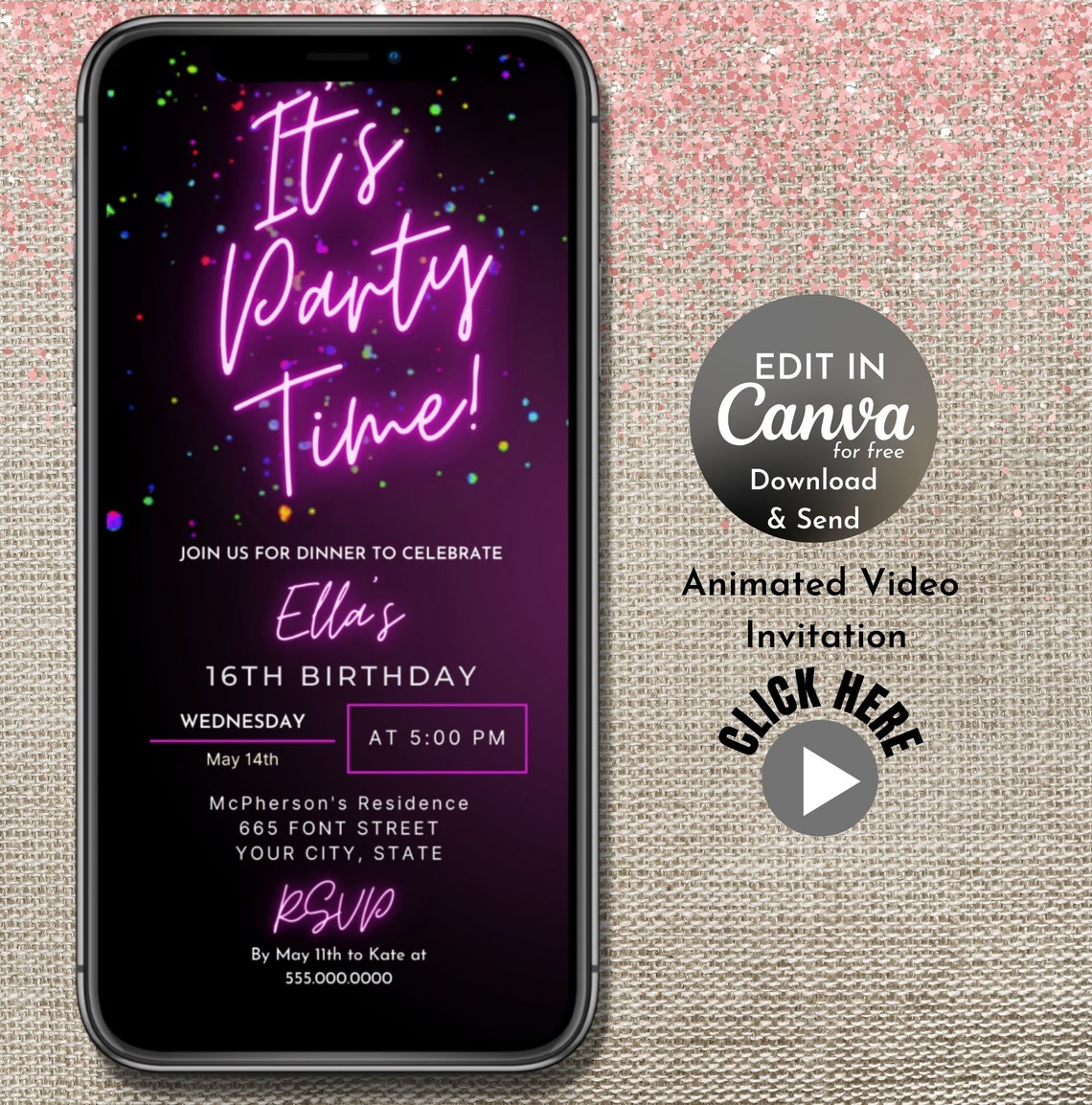 Video Digital Birthday Invitation Template Digital Invitation Edit in ...