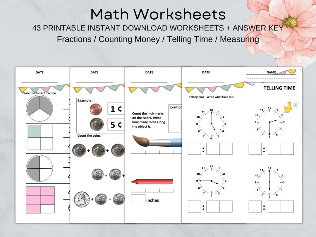 Worksheets for 1st Grade Math Writing Numbers Measuring - Etsy