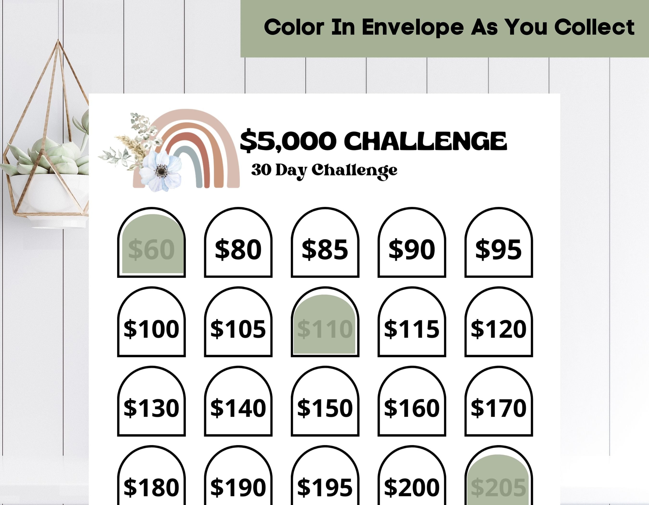 5K 30 Day Envelope Challenge Printable, 5K Challenge, Money Challenge ...