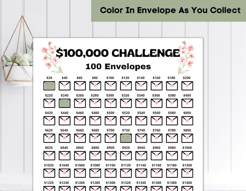 100K 100 Envelope Challenge Printable 100K Challenge Savings - Etsy