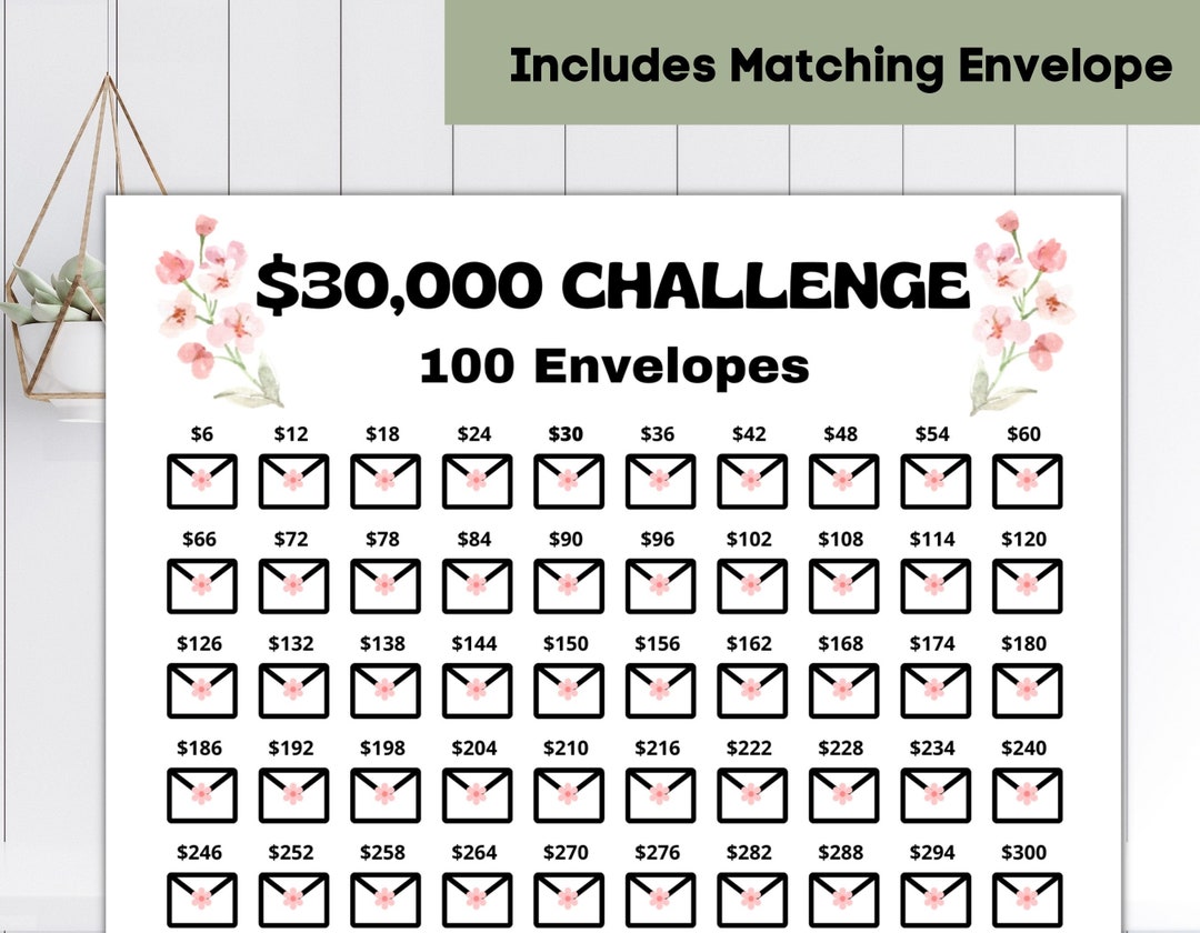30K 100 Envelope Challenge Printable, 30K Challenge, Savings Goal, US ...