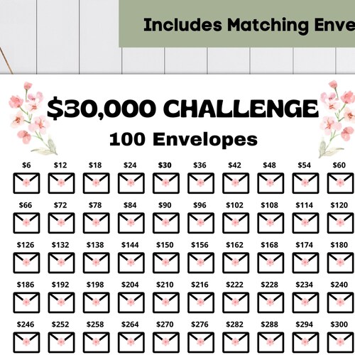 30K 100 Envelope Challenge Printable 30K Challenge Savings - Etsy