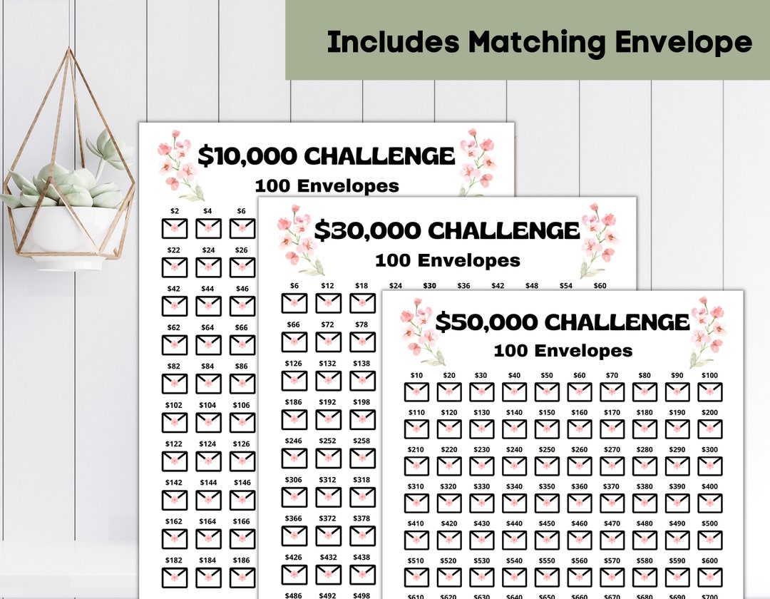10k 30k 50K 100 Envelope Challenge, Cash Envelope Savings Challenge ...