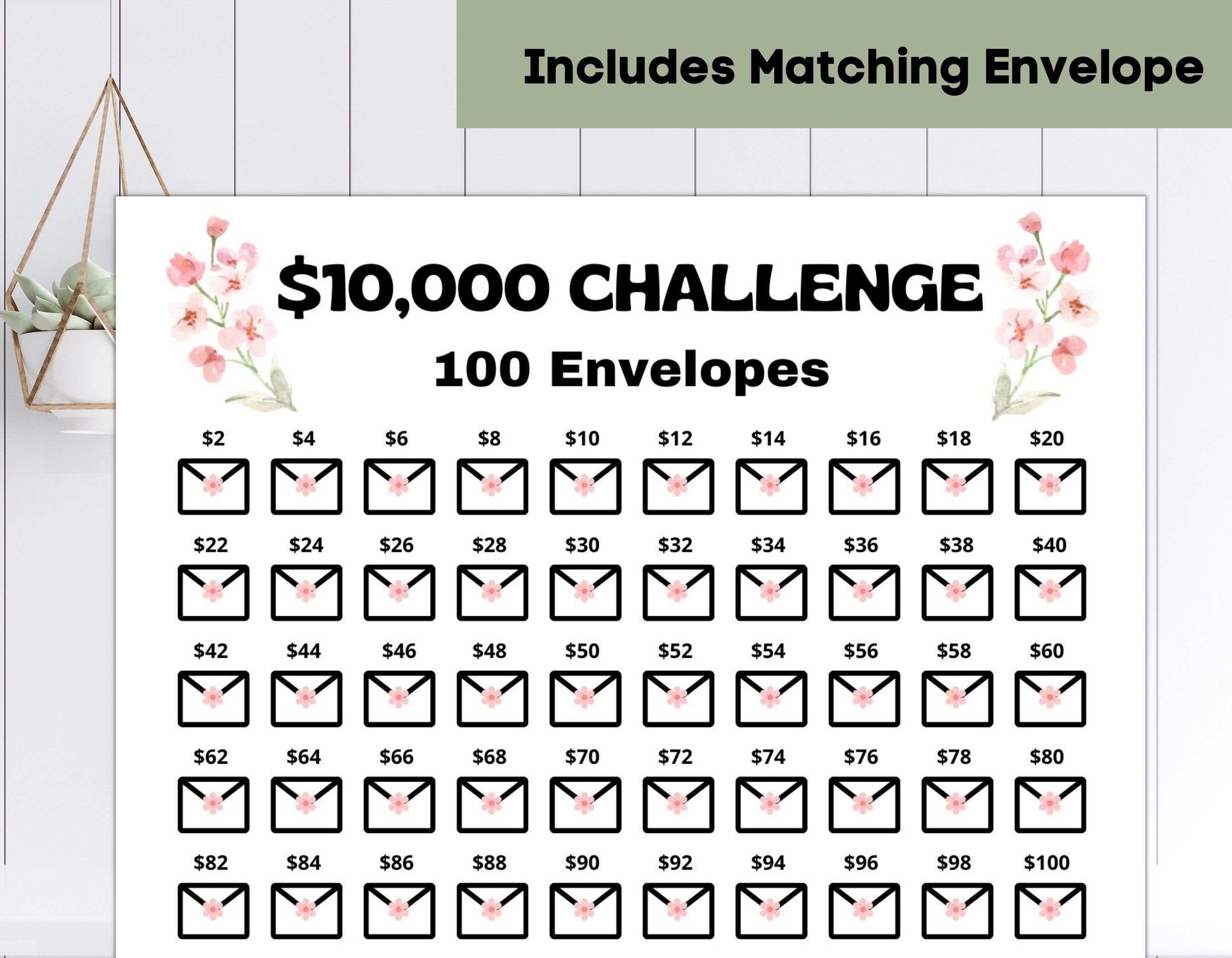 10K 100 Envelope Challenge Printable, 10K Challenge, Savings Goal ...