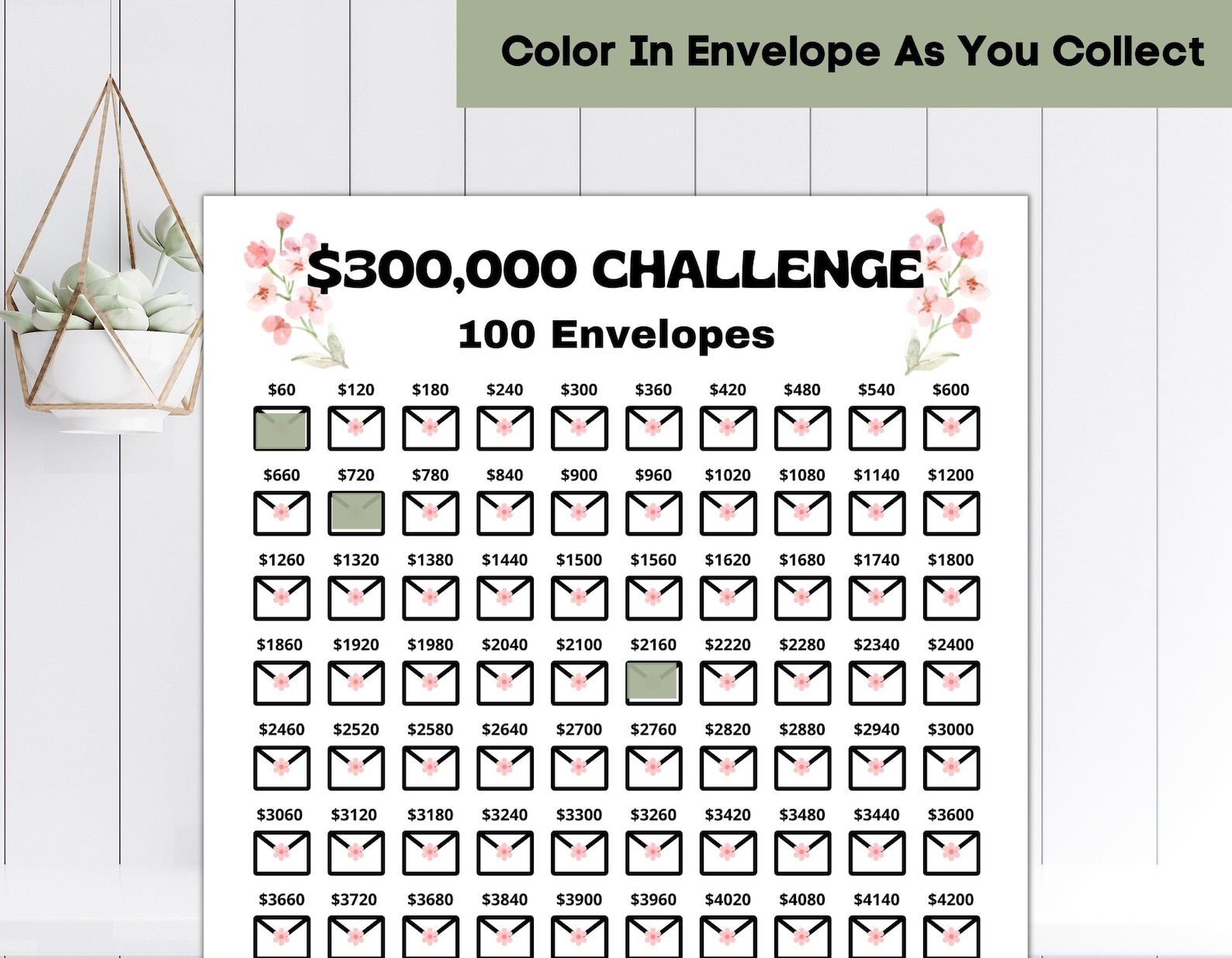300K 100 Envelope Challenge Printable, 300K Challenge, Savings Goal, US ...