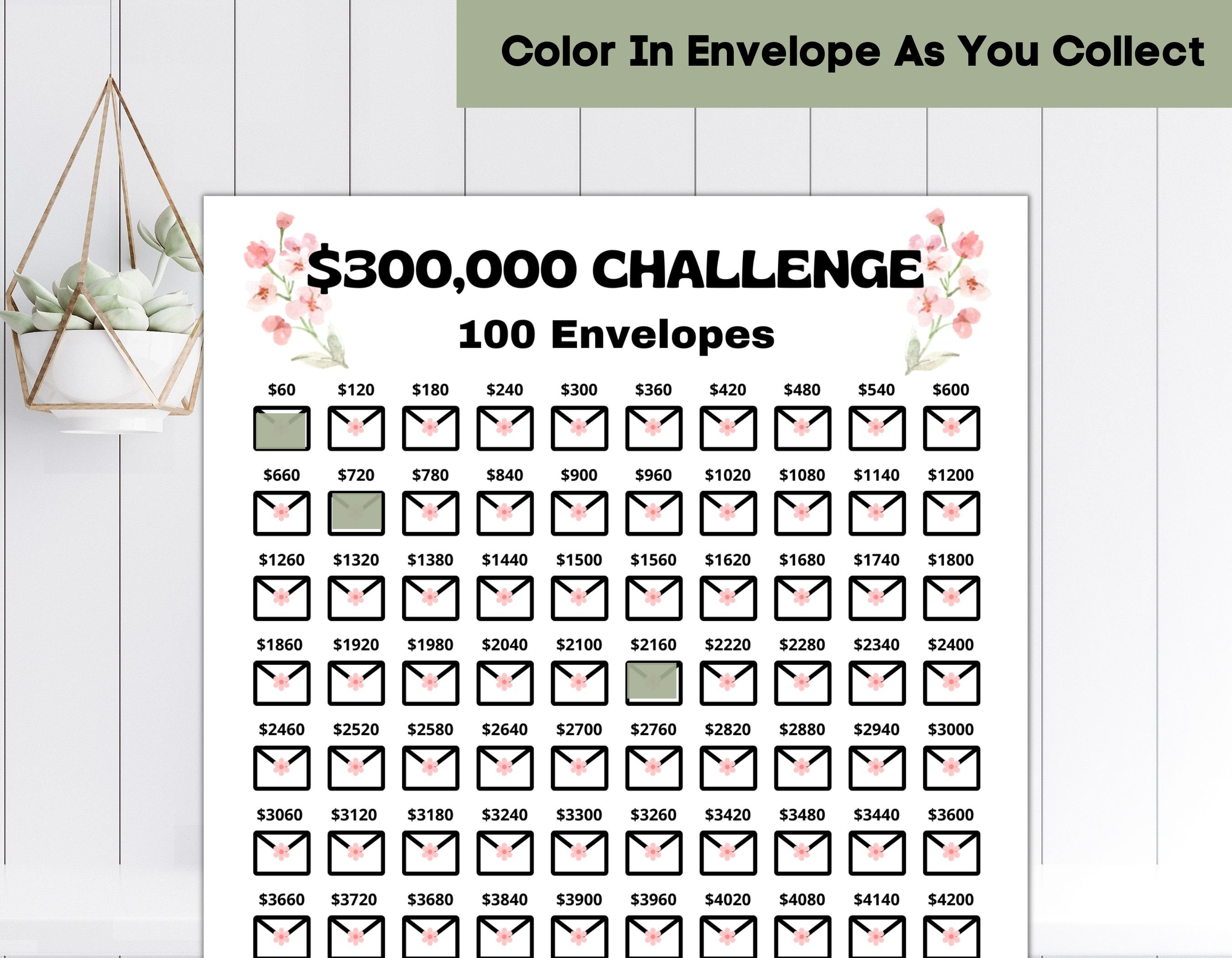 300K 100 Envelope Challenge Printable, 300K Challenge, Savings Goal, US ...