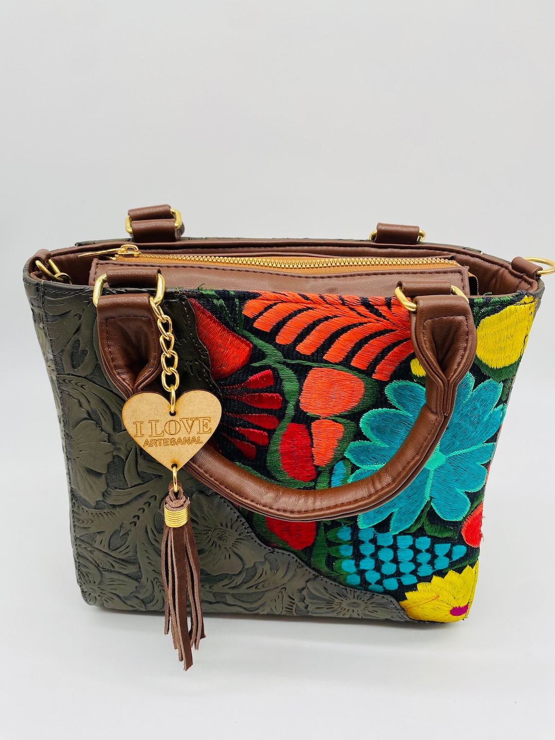 Tooled Mexican Hand Bag Artisanal Purse Mexican Purse Leather Crossbody ...