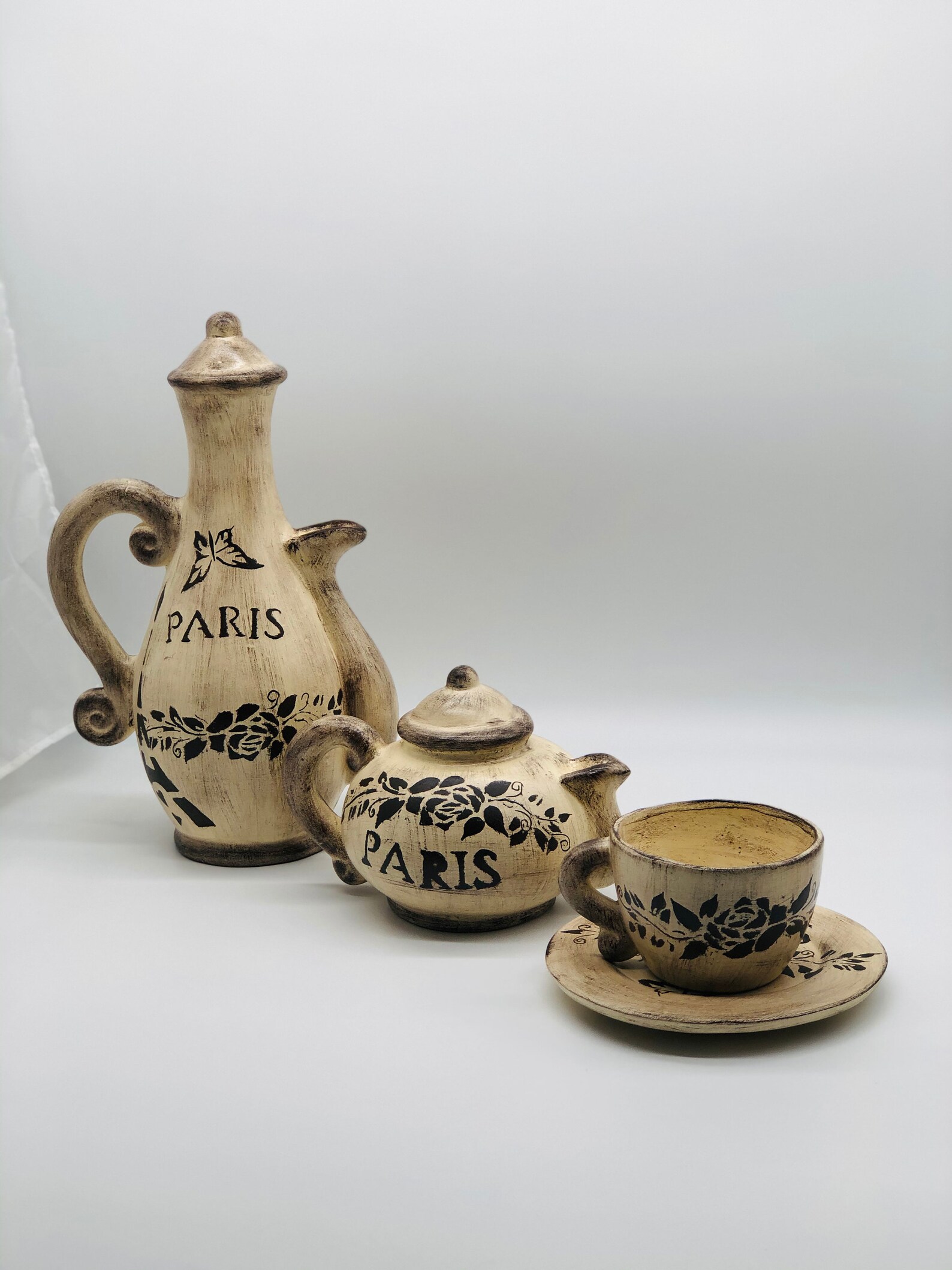 Beautiful Ceramic Teapot Set, Beige Color PARIS, Big 15 Inch, Med 6 ...