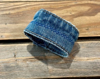 Wide Demim Cuff Bracelet, Chunky Rocker Denim Bracelet, Decorated Cuff ...