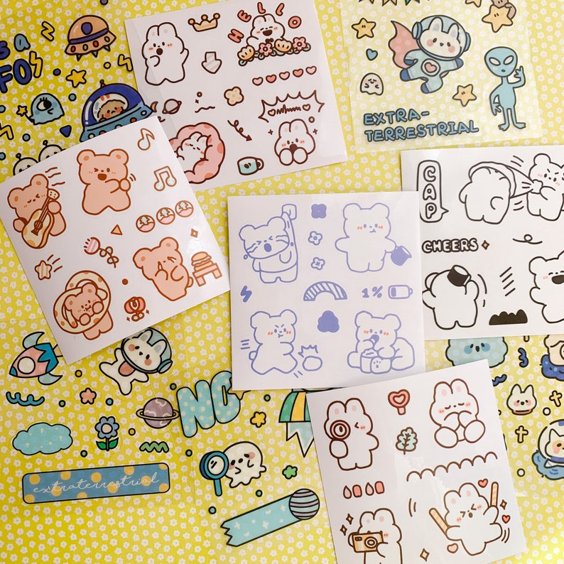 Kawaii Sticker Sheet Set Sticker Sheet Grab Bag Cute Bear - Etsy