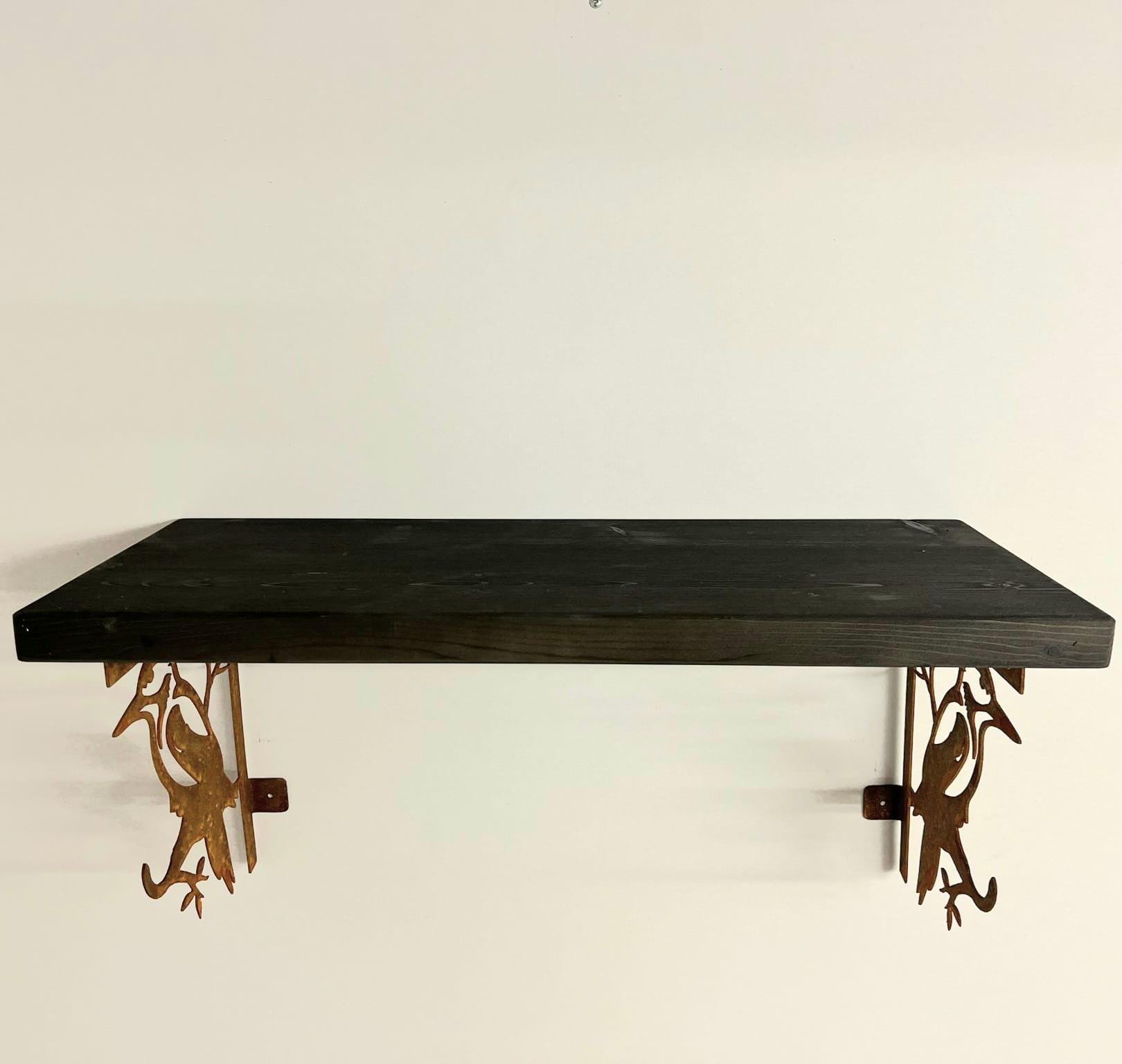 Wooden Shelf With Rustic Woodpecker Metal Brackets – Unique Nature ...