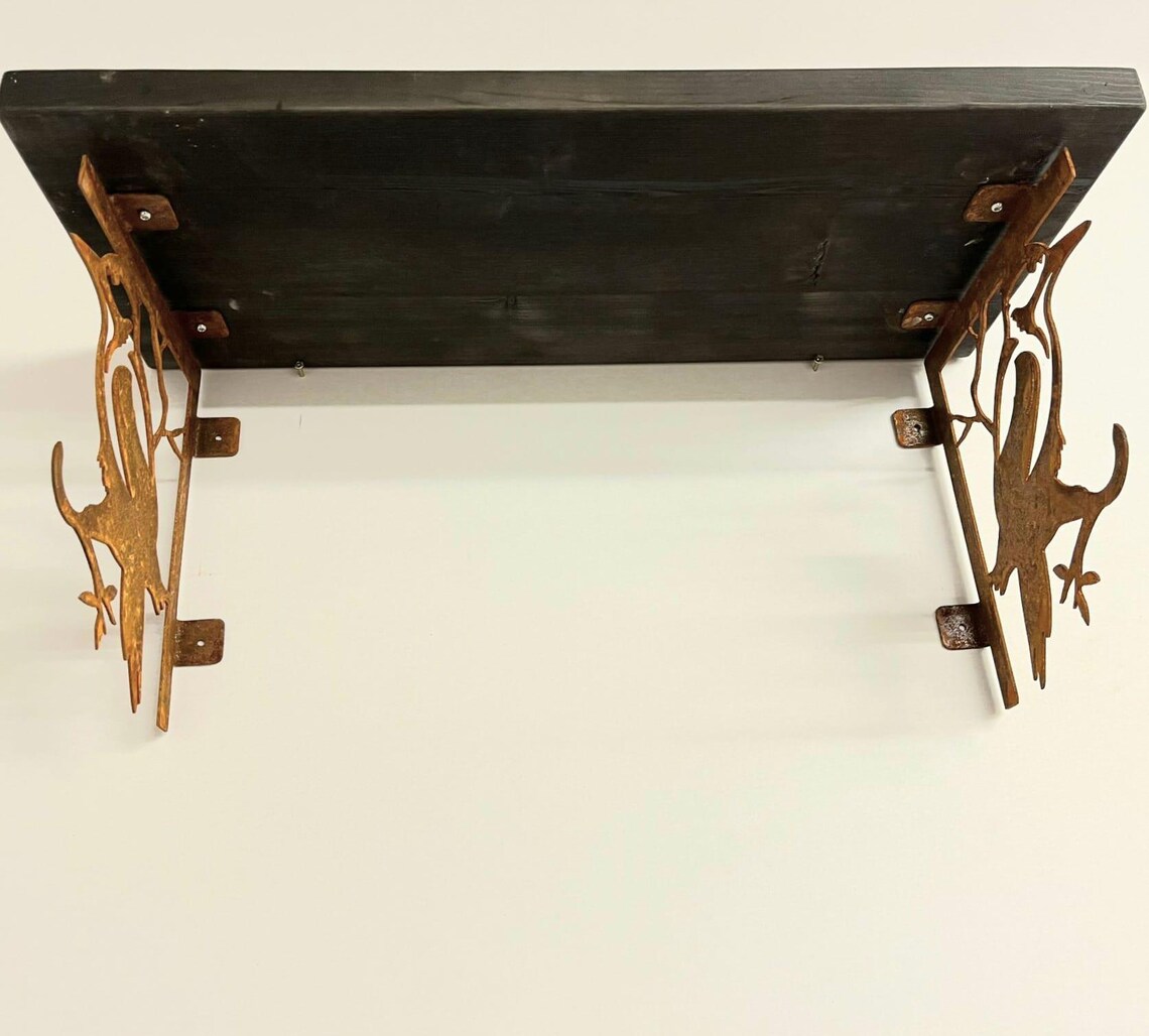 Wooden Shelf With Rustic Woodpecker Metal Brackets – Unique Nature ...