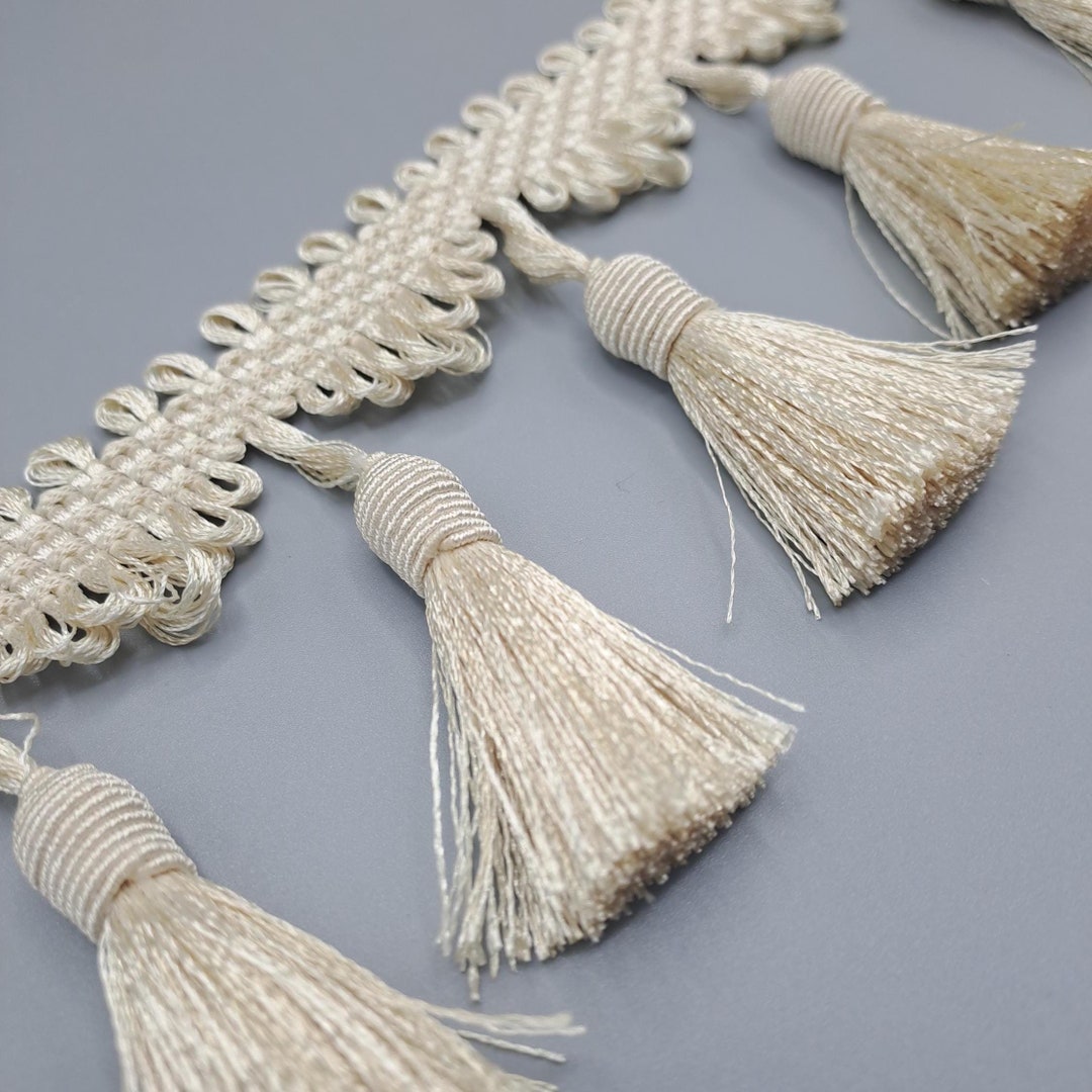Ivory Tassel Fan Edge Trim: Luxury Braiding, 70mm Tassels - Etsy