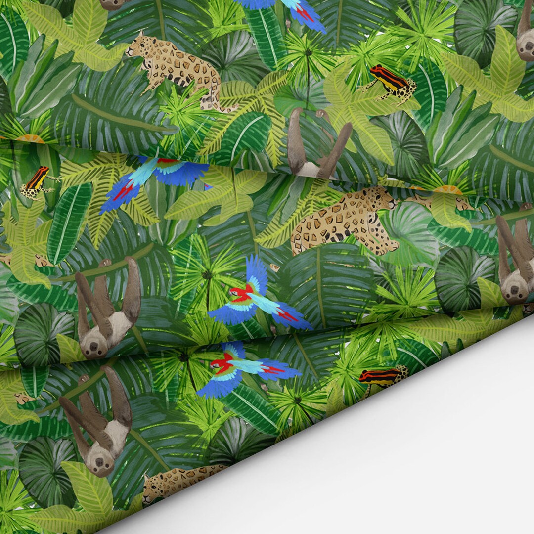 Rainforest Fabric 2m Organic Cotton, Ideal for Children's Room Curtains ...