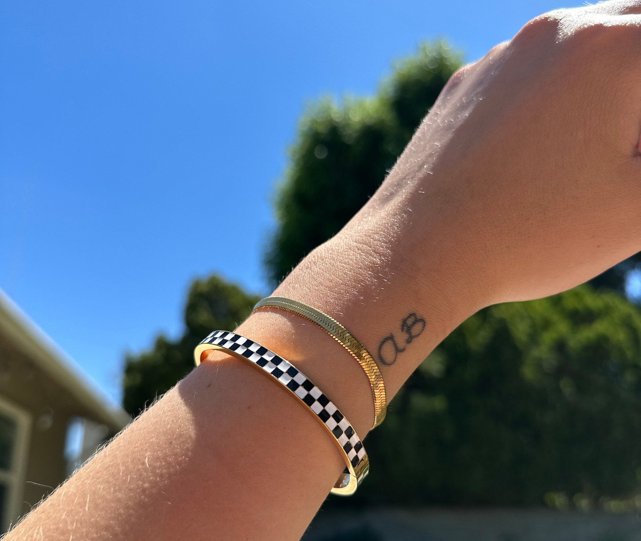 Gold Checkered Bracelet - Etsy