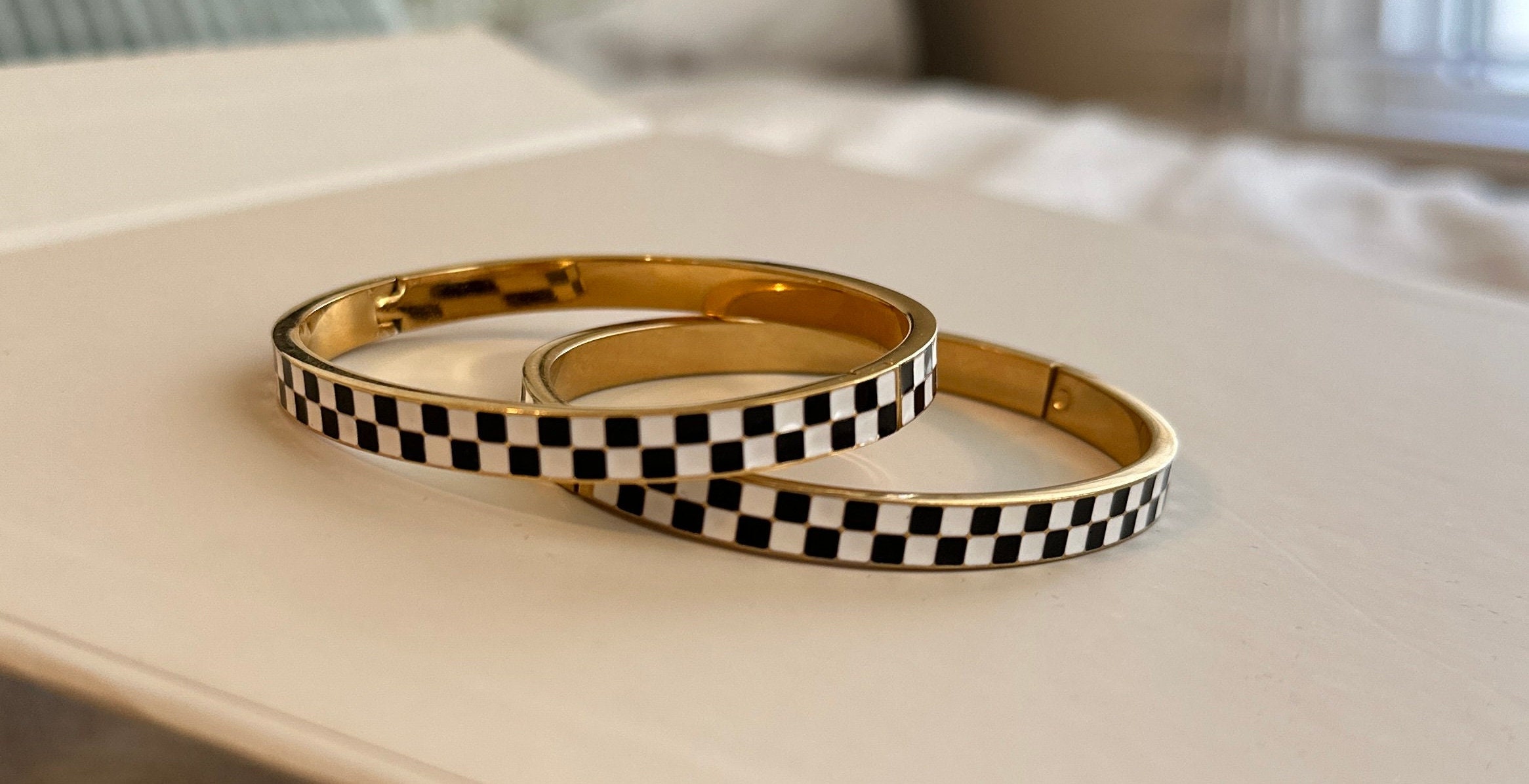 Gold Checkered Bracelet - Etsy