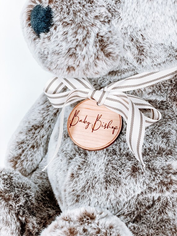 Wooden Teddy Bear Name Tag With Hole 2 Round Tag Wooden - Etsy