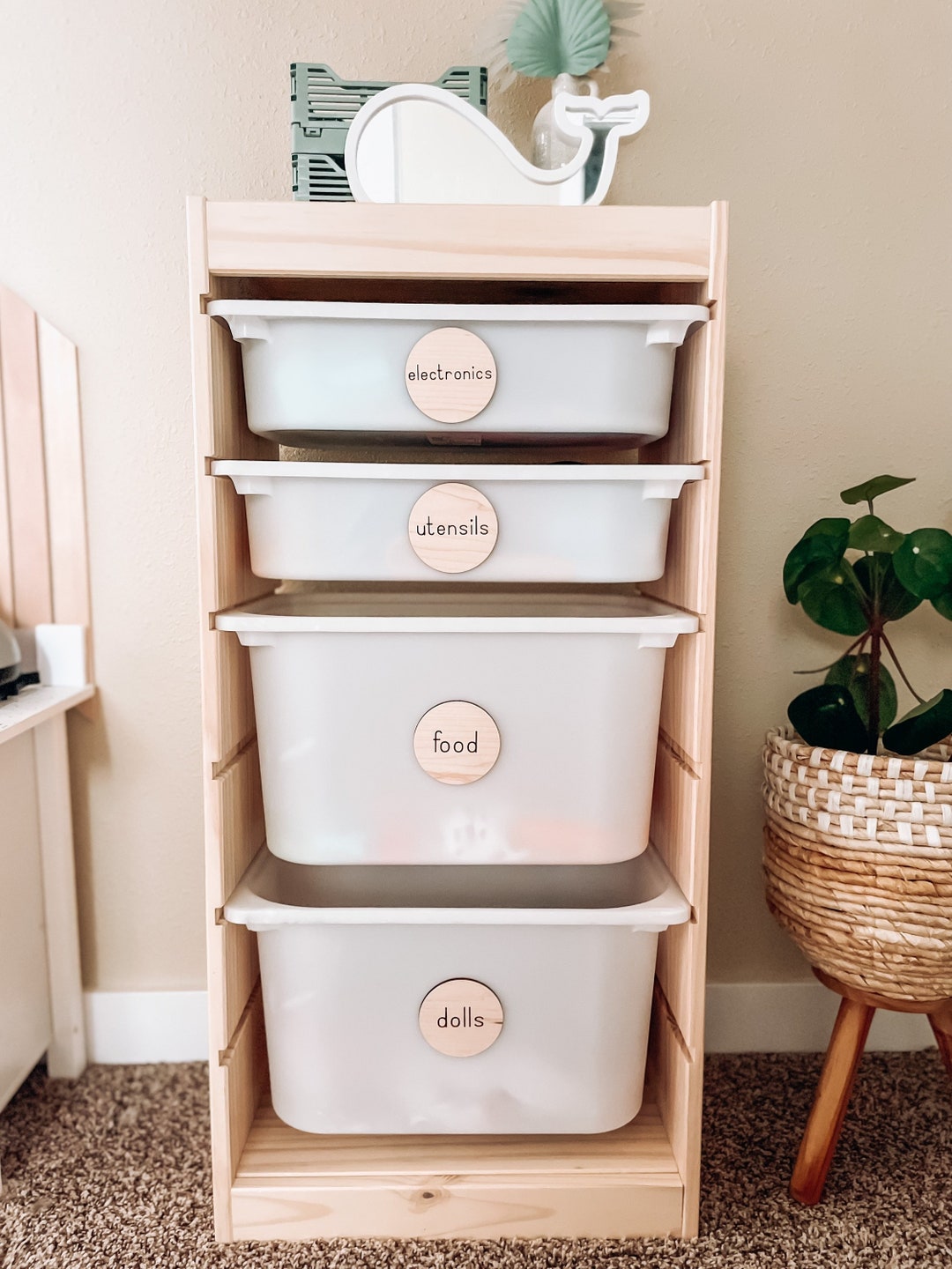 Wooden Storage Label 3 Round Kids Room Toy Organization - Etsy