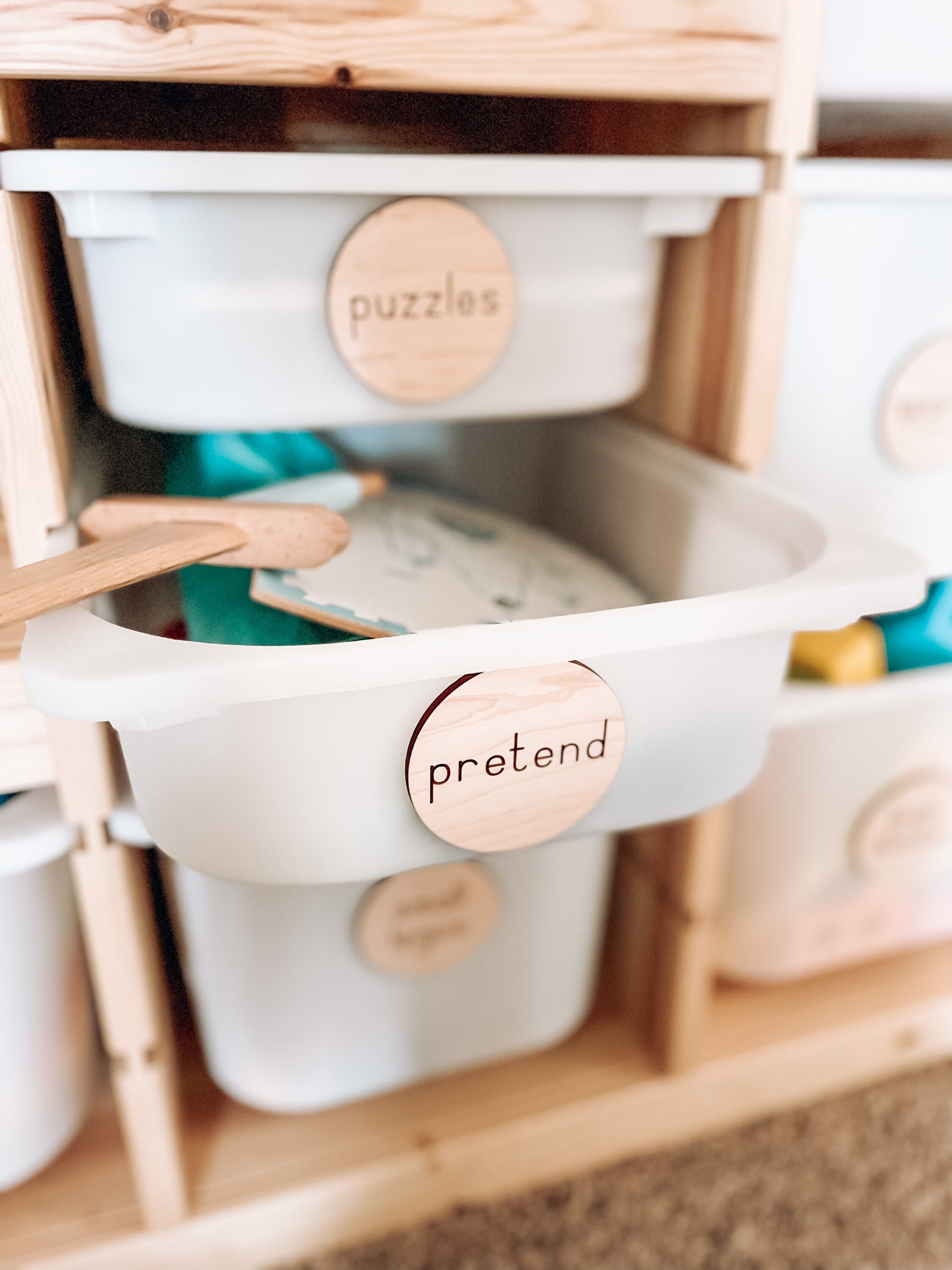 Wooden Storage Label 3 Round Kids Room Toy Organization - Etsy