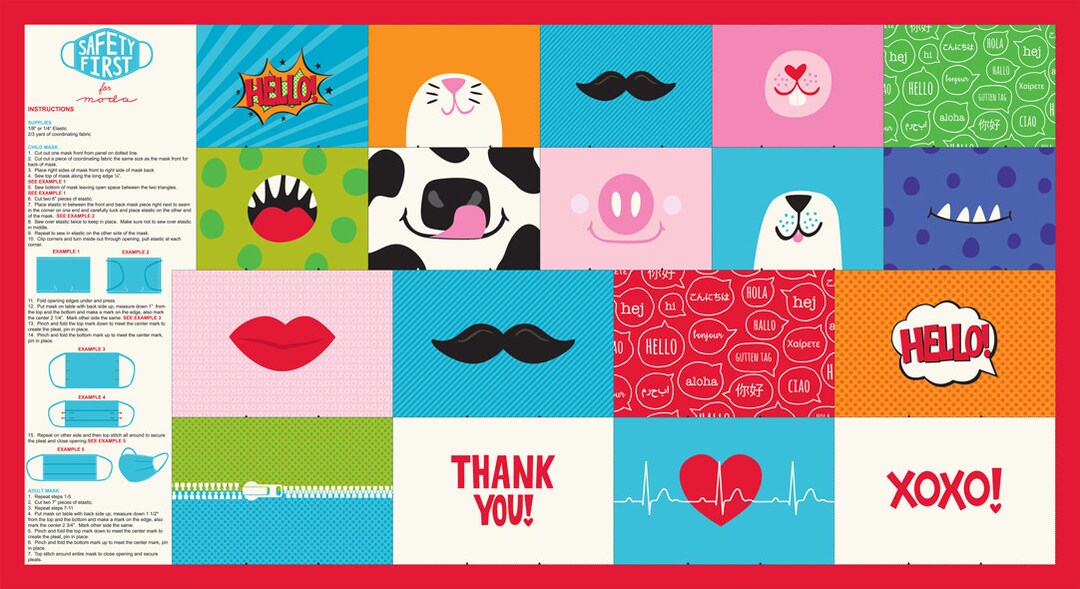 Mask Panel, Moda and Stacy Hsu Safety First Mask Panel - Plus 5 Yards ...