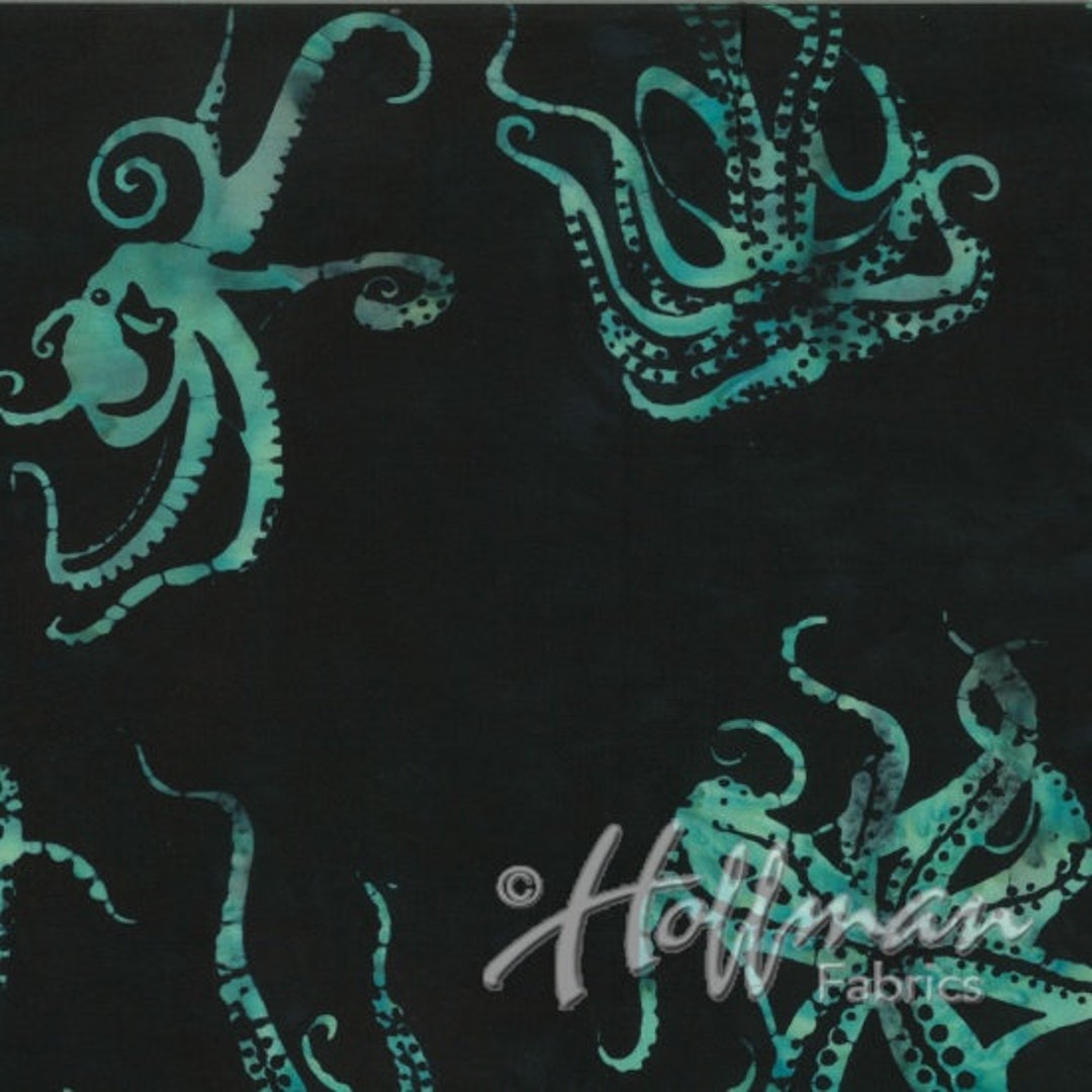 Hoffman Fabric Octopus Batik in Black/jade - Etsy