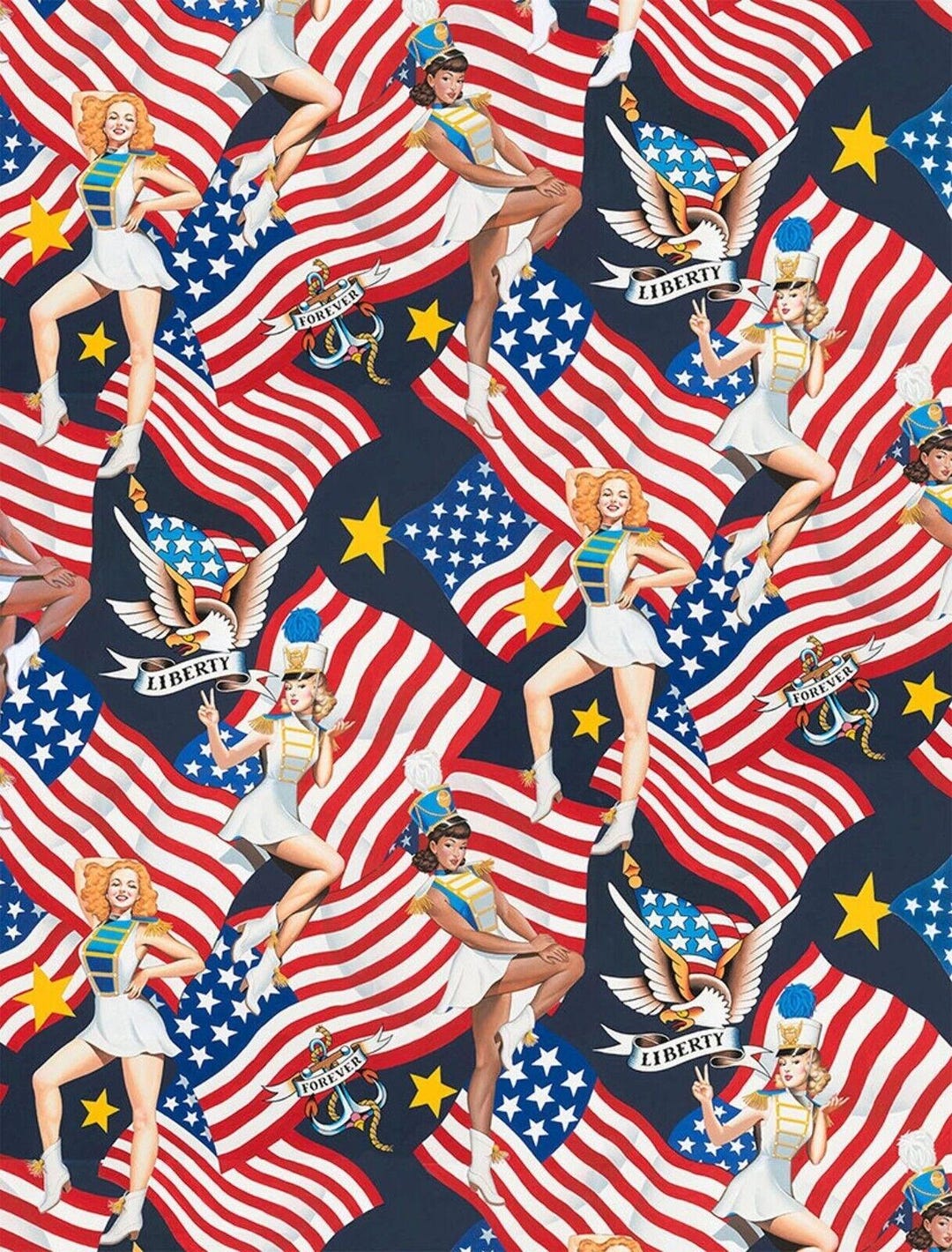 Alexander Henry Long May She Wave, Pinup Girls With American Flag ...