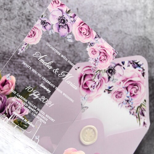 Pink Blush Acrylic Wedding Invitations Vintage Flowers - Etsy Canada